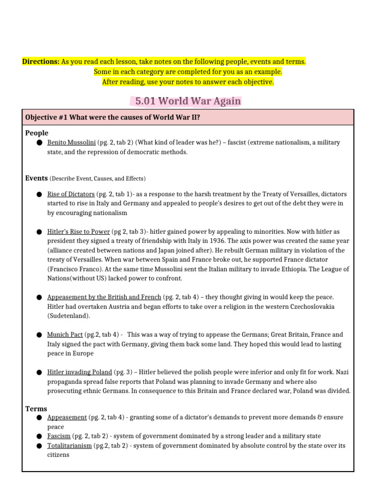 V21 Mod 5 Note Taking Guide | PDF | Pacific War | World War II