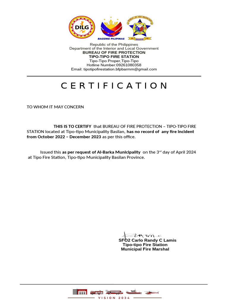 Tipo-Tipo Fire Station Incident Certification | PDF