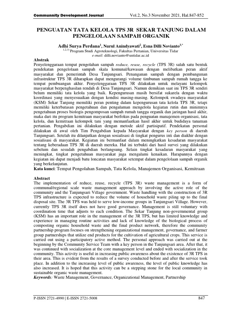 Penguatan Tata Kelola TPS 3R Sekar Tanju | PDF