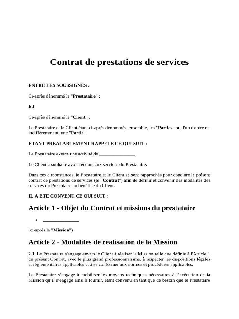 Contrat de prestation de services | PDF