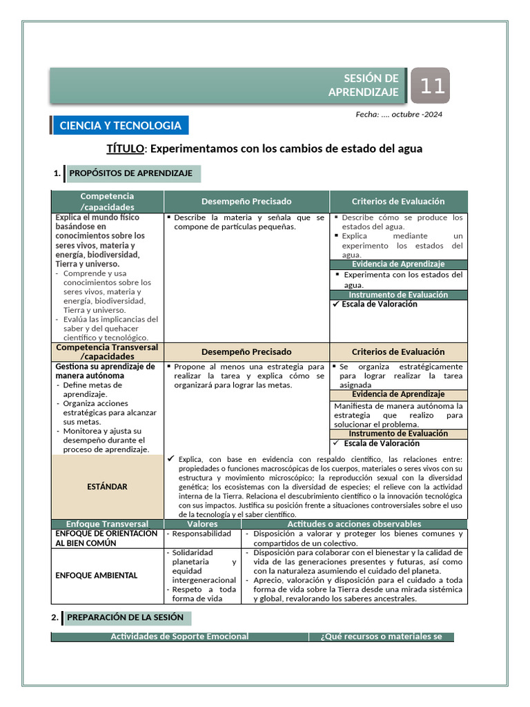 Sesion de Aprednizaje 04 Ciencia y Tecnologia | PDF | Agua | Aprendizaje