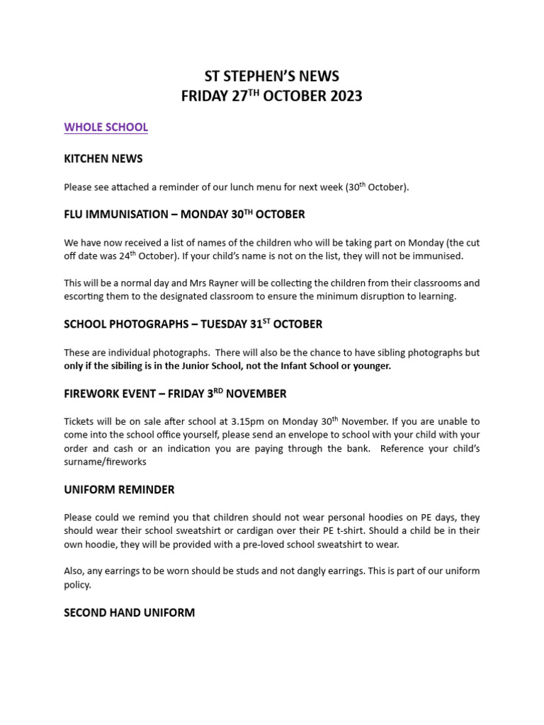 St Stephen's School News: October 2023 | PDF | Sweater | Softlines (Retail)