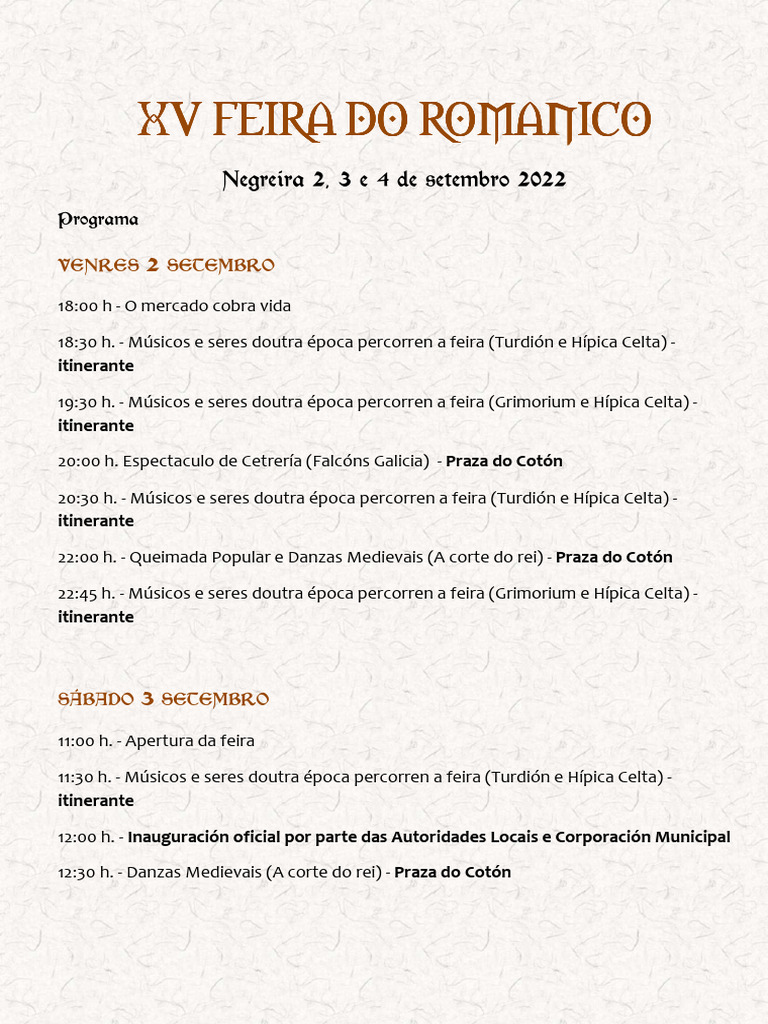 Programa Feira Do Romanico | PDF