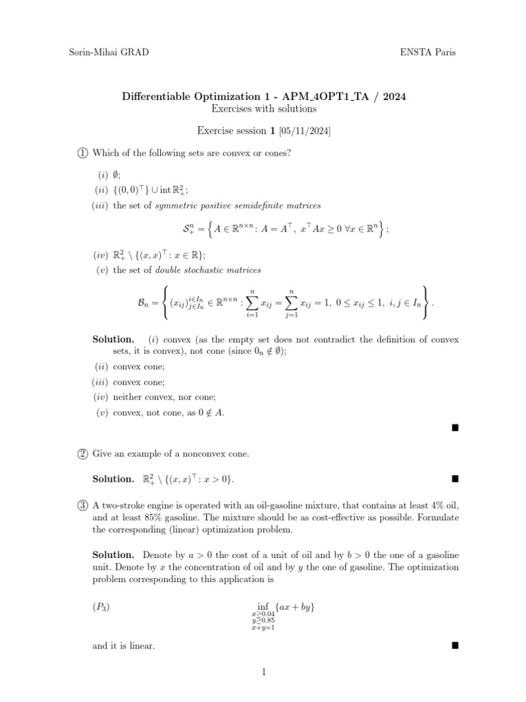 Exercises Solutions APM 4OPT1 TA 1-2,4-5 | PDF | Mathematical Optimization | Mathematical Analysis