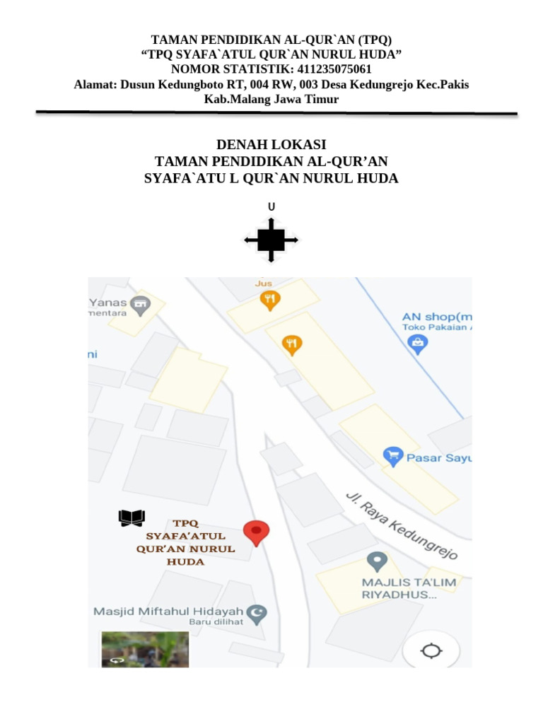 DENAH LOKASI - TPQ Syafa'atul Qur'an Nurul Huda | PDF