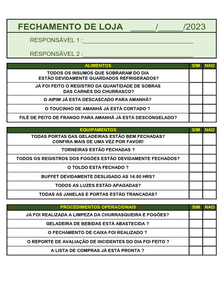 Checklist Fechamento | PDF