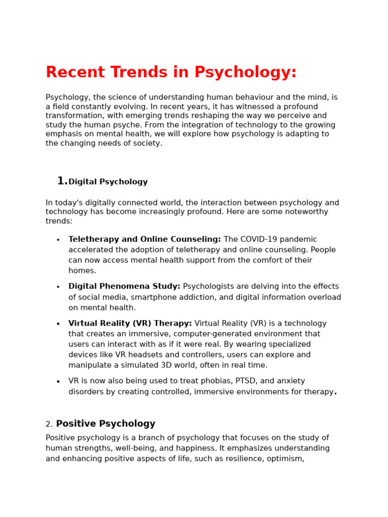 Recent Trends and Policies in Psychology | PDF | Mental Health | Psychology