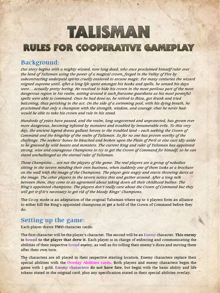 Rules Talisman Coop Mode v1 | PDF