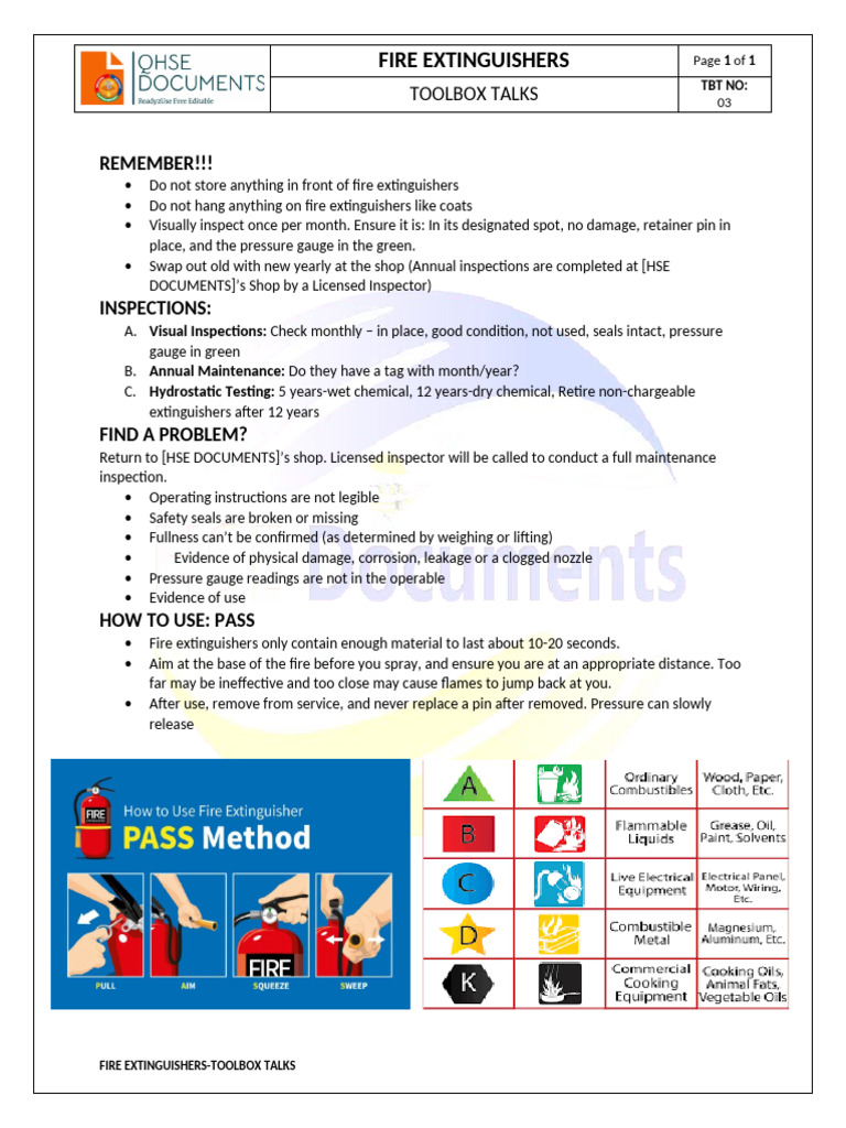 Fire Extinguishers-Toolbox Talks | PDF
