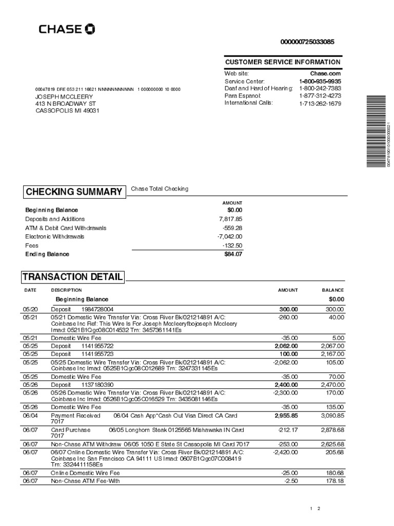 CHASE STATEMENTS | PDF | Transaction Account | Deposit Account
