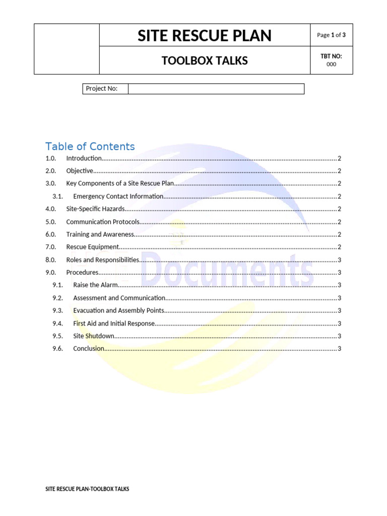 SITE RESCUE PLAN-TOOLBOX TALKS | PDF | Emergency | First Aid