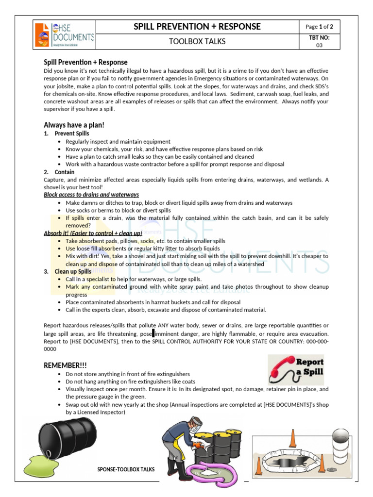 Spill Prevention + Response-Toolbox Talks | PDF | Dangerous Goods | Pollution