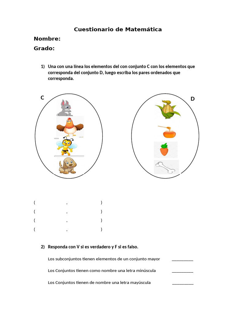 Cuestionario de Matemática Terceron A | PDF | Conjunto (Matemáticas ...