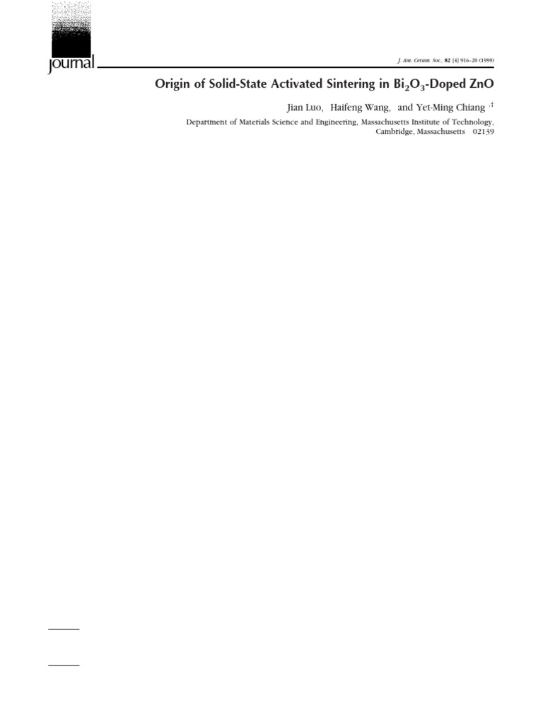 Origin of Solid-State Activated Sintering in Bi 2 O3-Doped ZnO | PDF ...