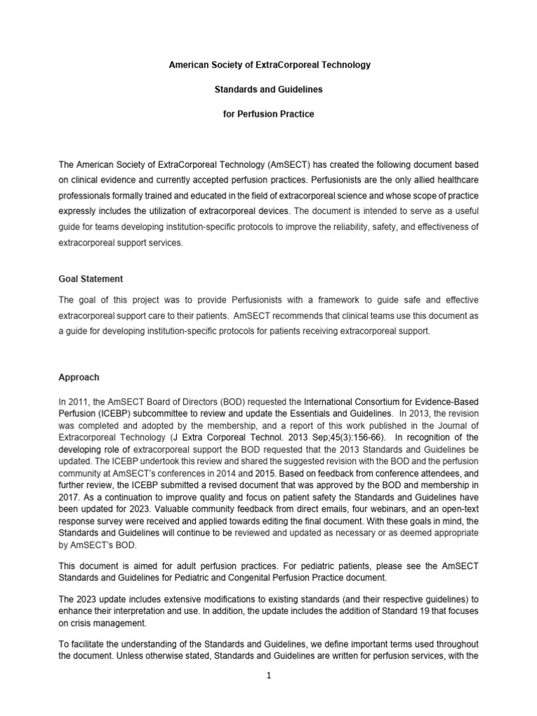 2023 AmSECT Standards and Guidelines For Perfusion Practice | PDF ...