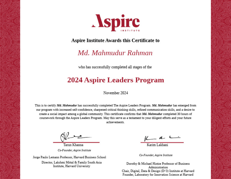 MD Mahmudur Rahman Alp 2024 Certificate of Completion | PDF