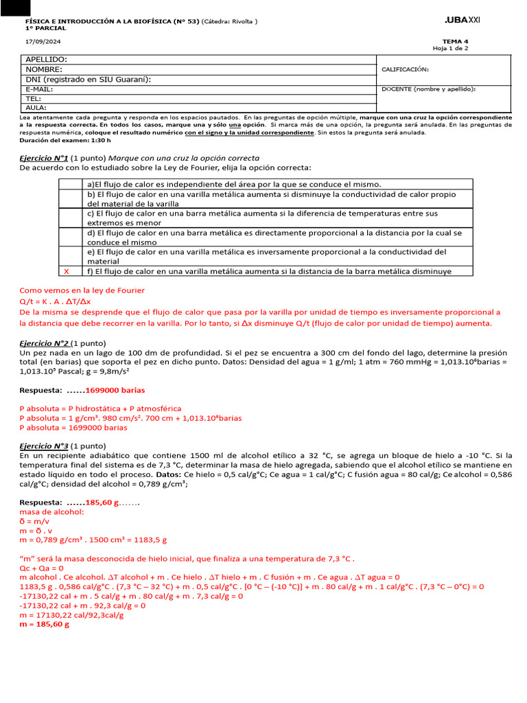 1P 2C 2024 T4 Clave | PDF | Conduccion termica | Calor
