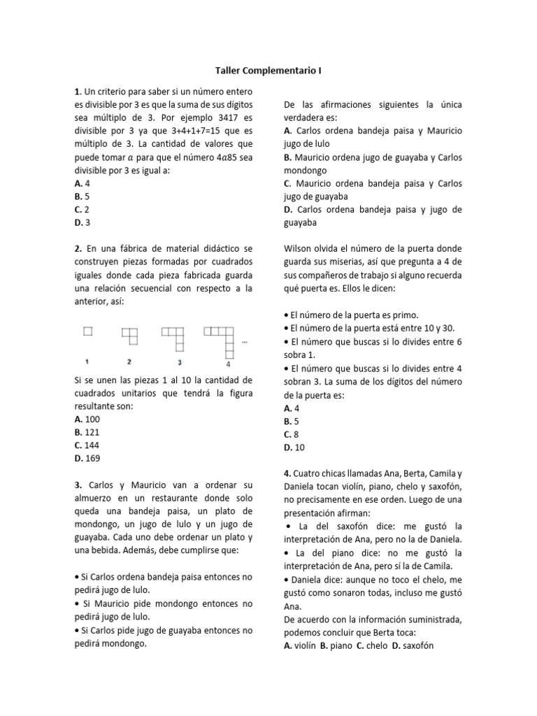 Taller Complementario I | PDF