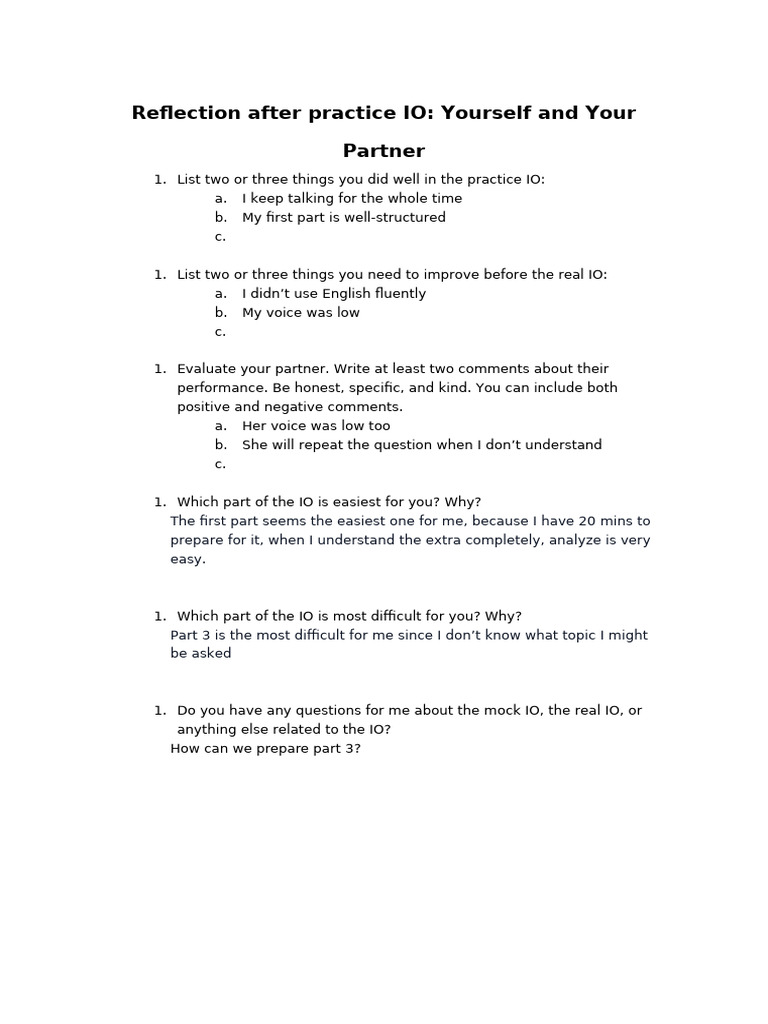 IO Practice Reflection and Feedback | PDF