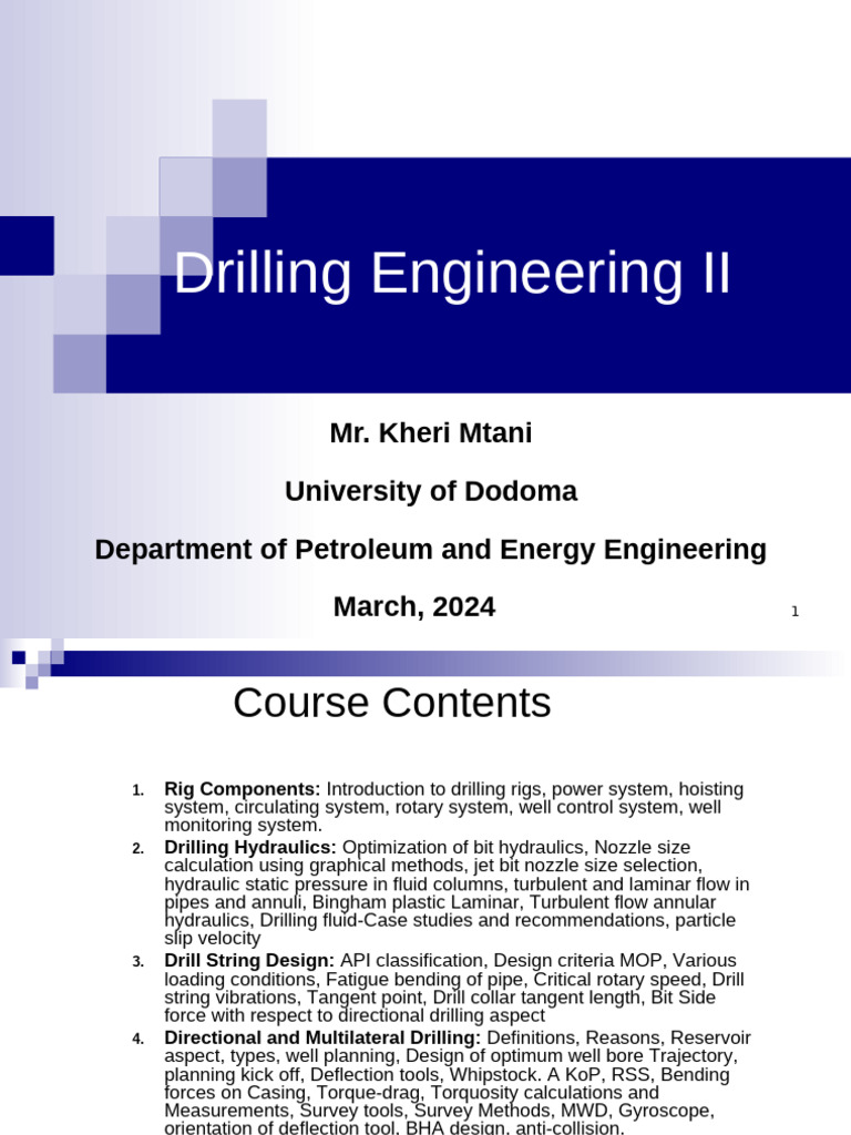 Drilling Engineering II Course Overview | PDF | Pump | Mechanical Engineering