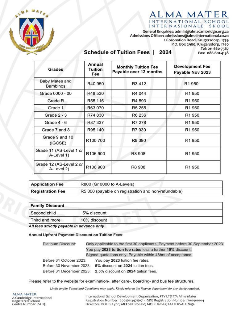 2024 ALMA MATER TUITION FEES One Pager | PDF | Payments | Services ...