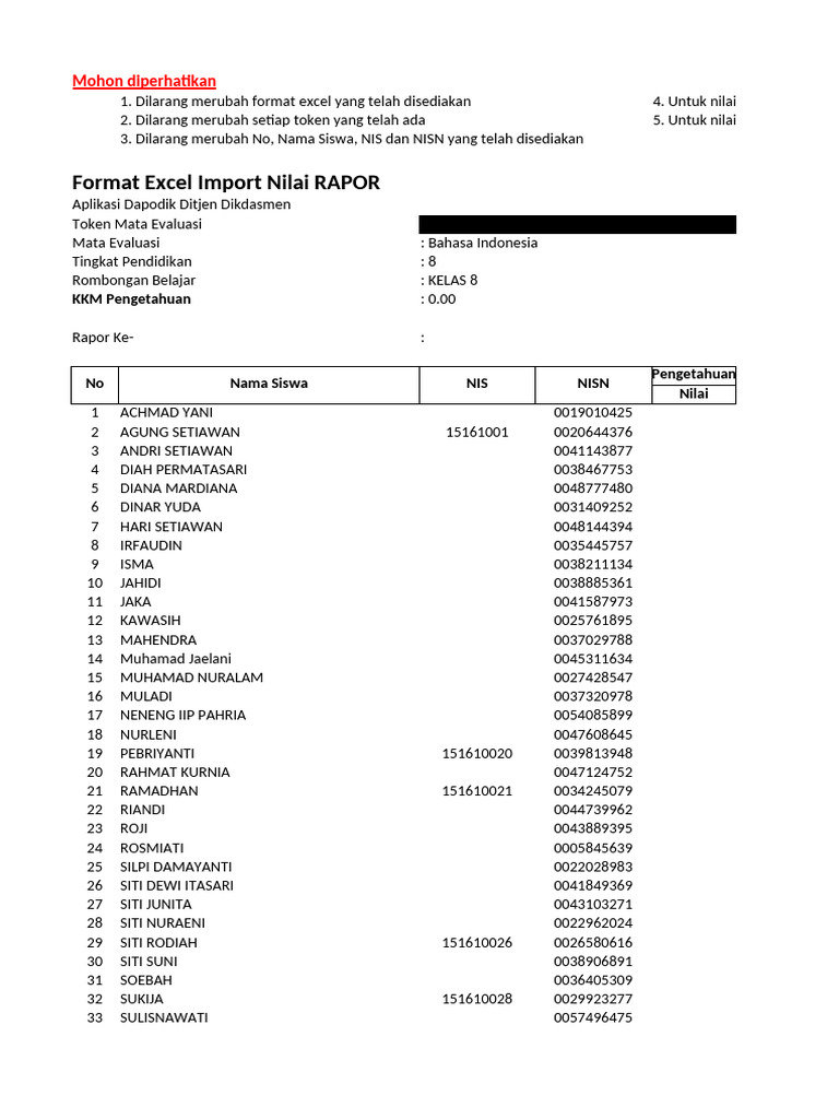 format-nilai-rapor-20172-KELAS_8-Bahasa Indonesia | PDF