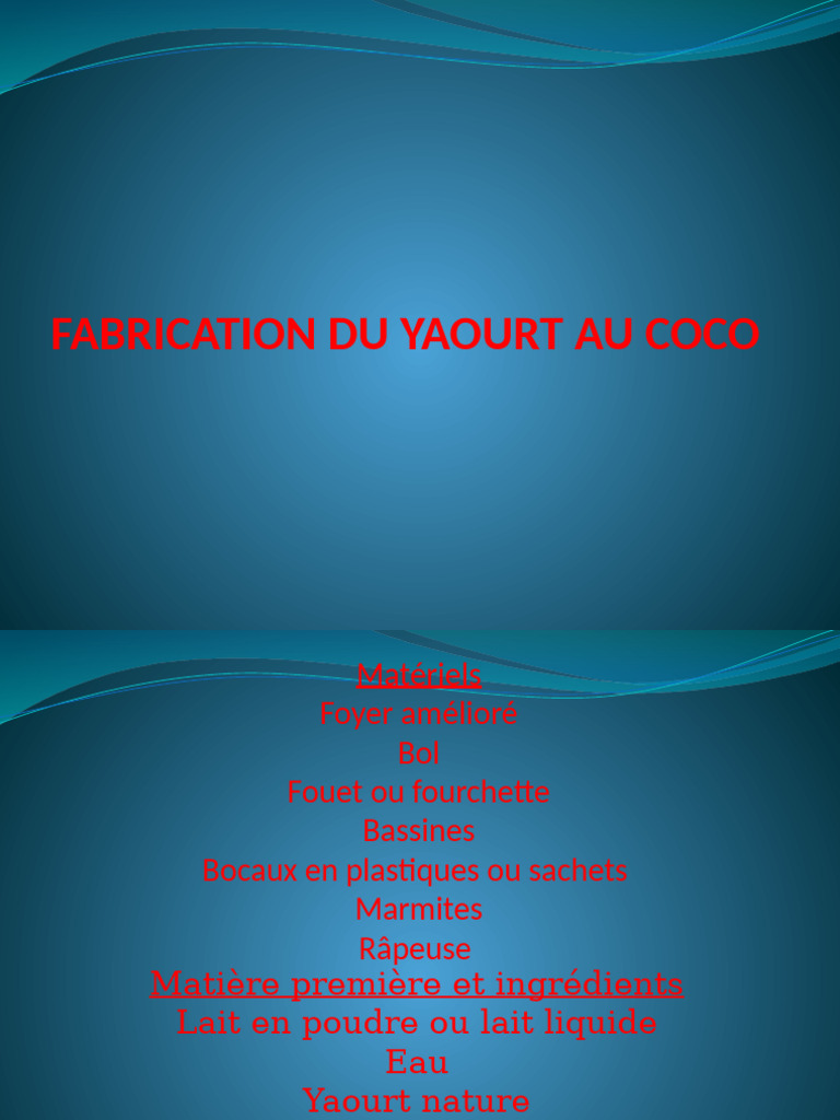 Fabrication de yaourt congolais au coco | PDF