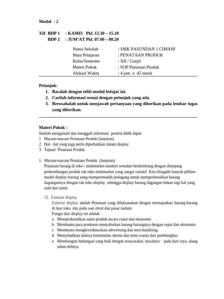 Penataan Produk Xii BDP Pertemuan 2 | PDF