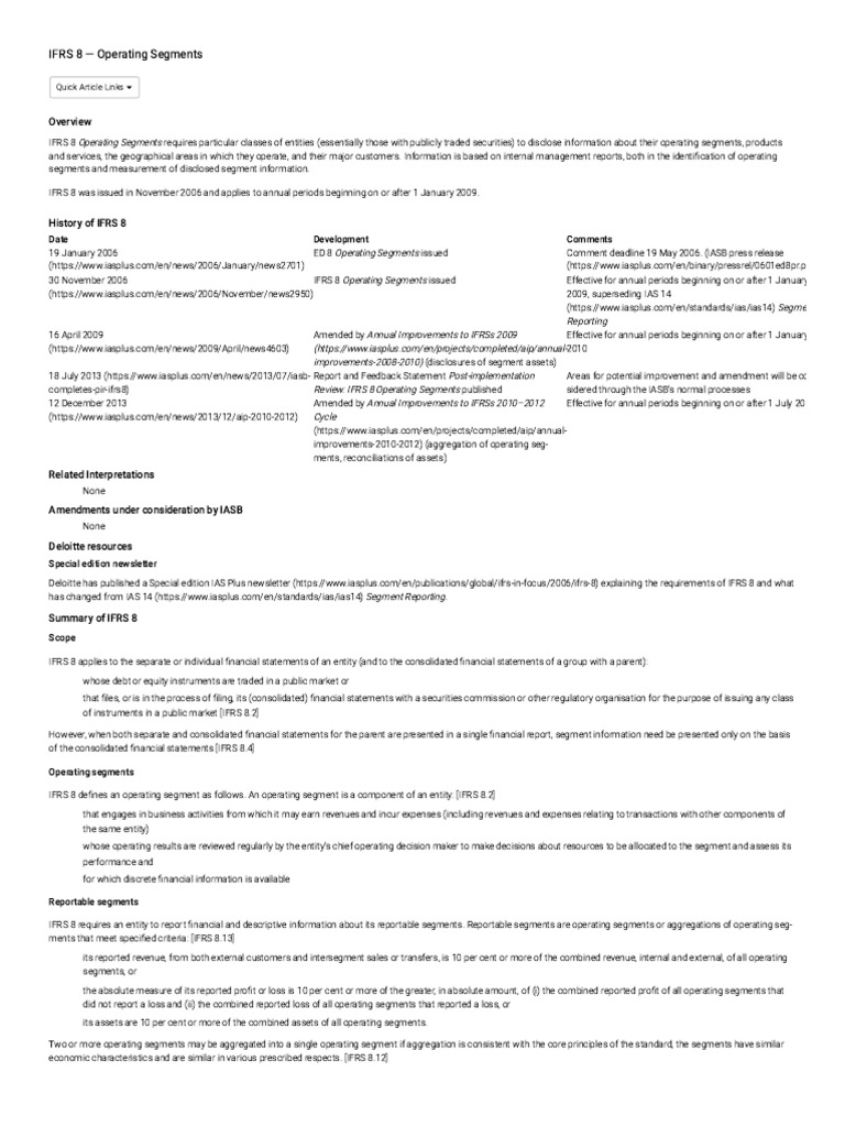 IFRS 8 - Operating Segments | PDF | Revenue | International Financial Reporting Standards