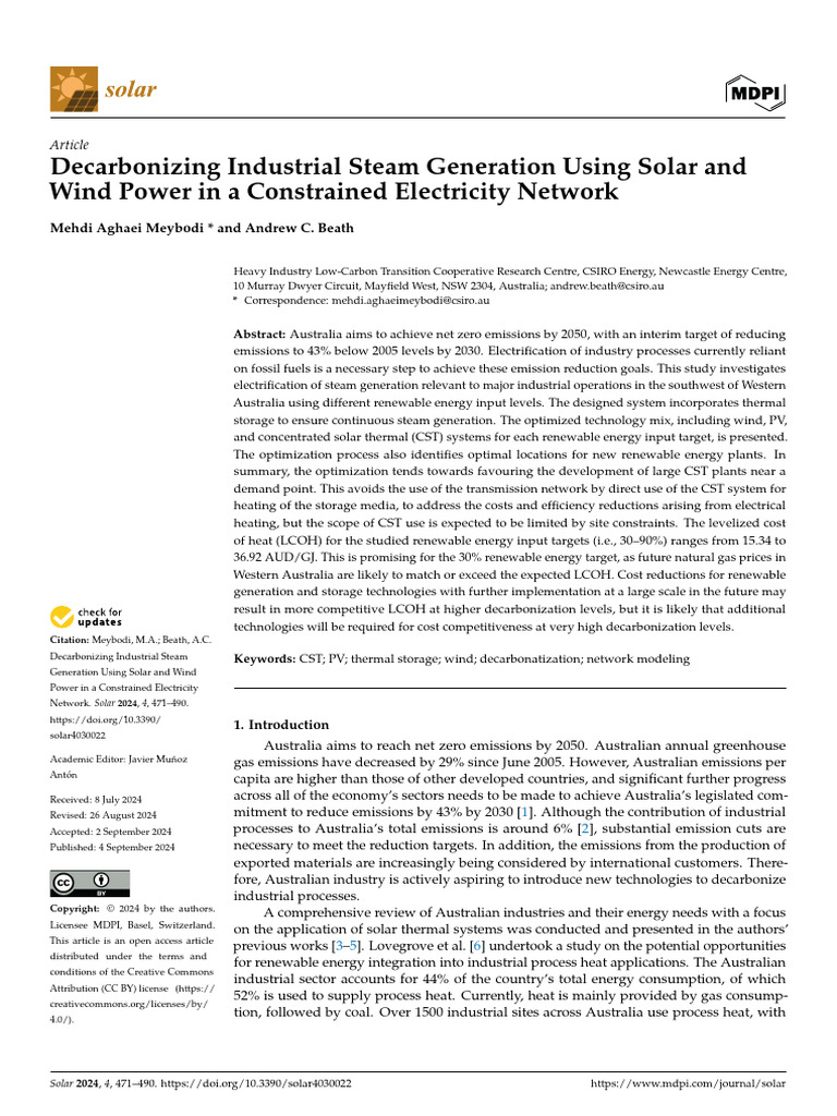 Decarbonizing Industrial Steam Generation Using Solar and Wind Power | PDF | Renewable Energy ...
