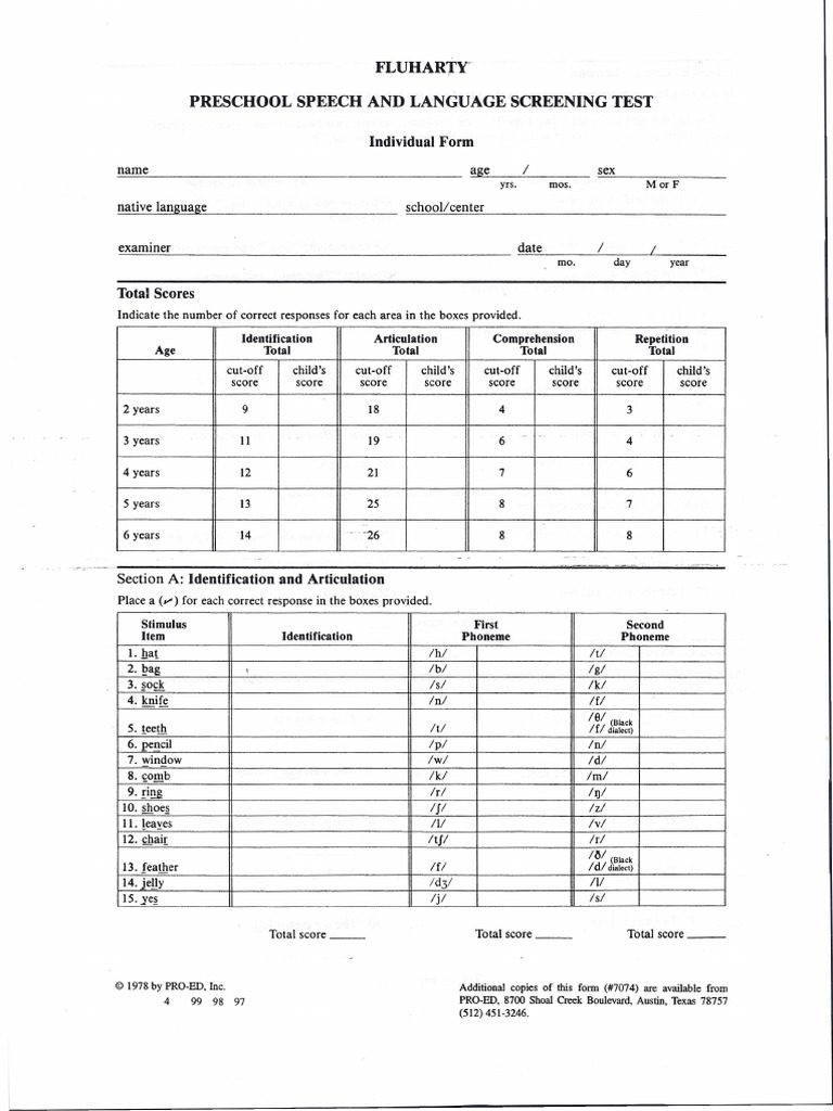 Fluharty Form | PDF | Linguistics | Human Voice