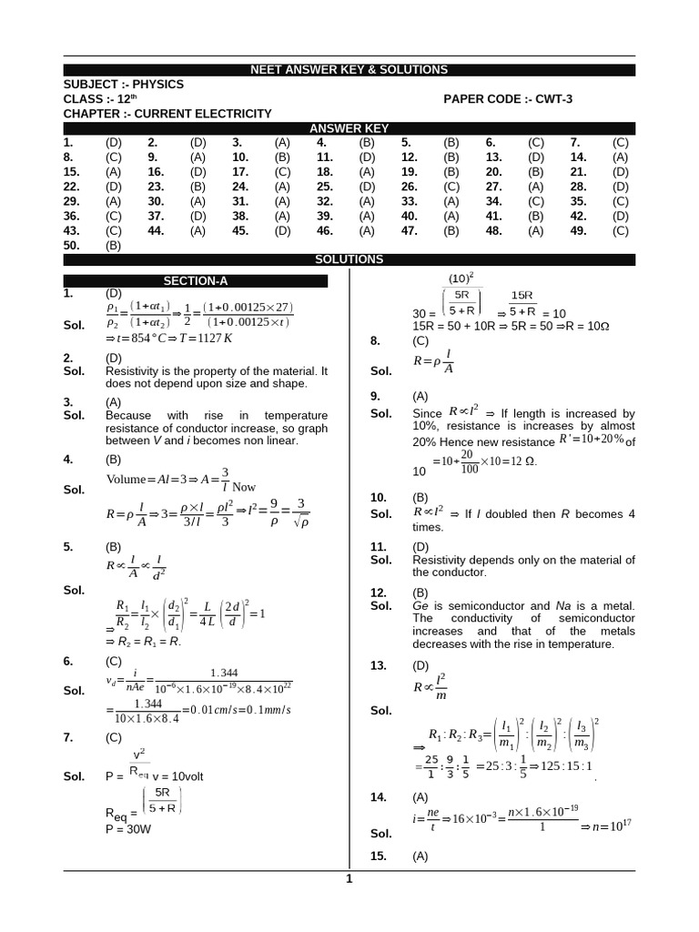 Physics Solution | PDF | Electrical Resistivity And Conductivity | Electrical Resistance And ...