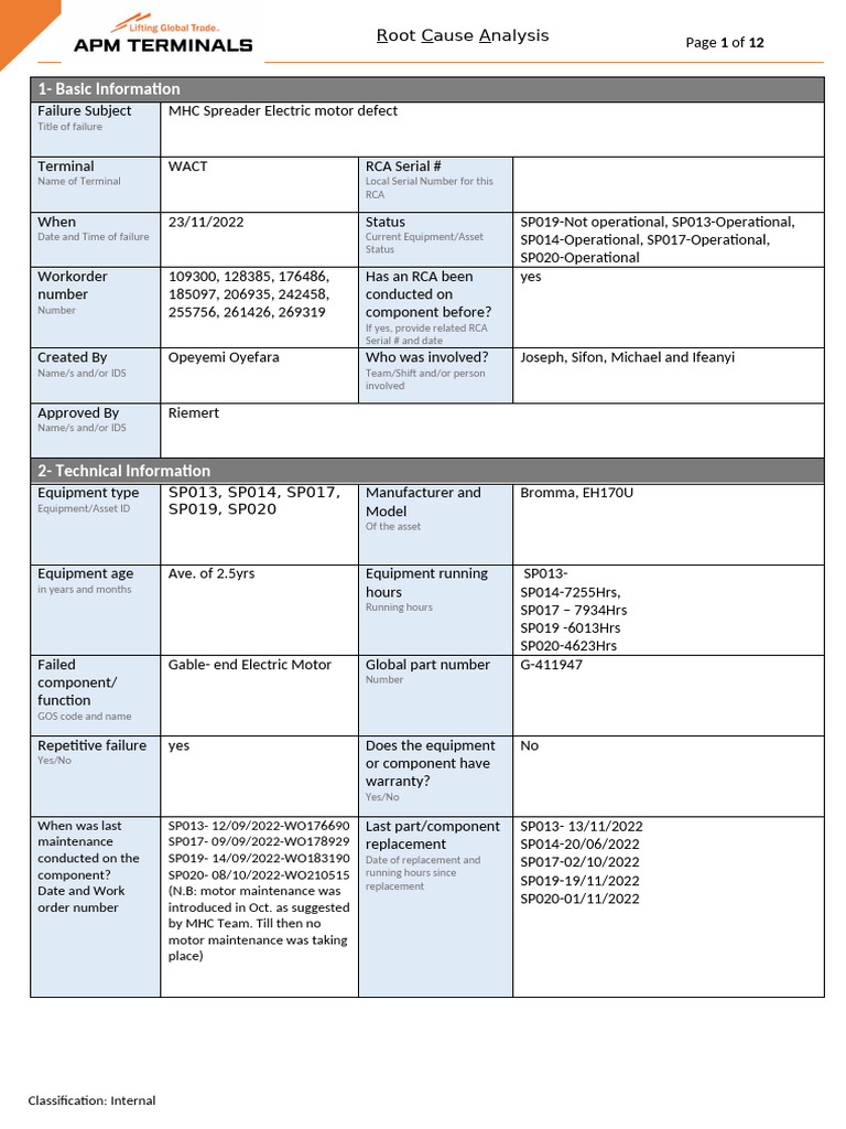 Motor Defect RCA (1) | PDF | Electric Power | Manufactured Goods