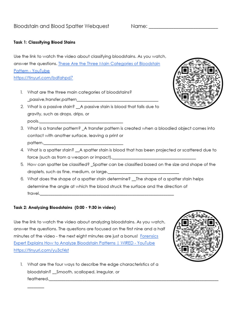 Copy of Copy of Bloodstain and Blood Spatter Analysis Webquest | PDF ...