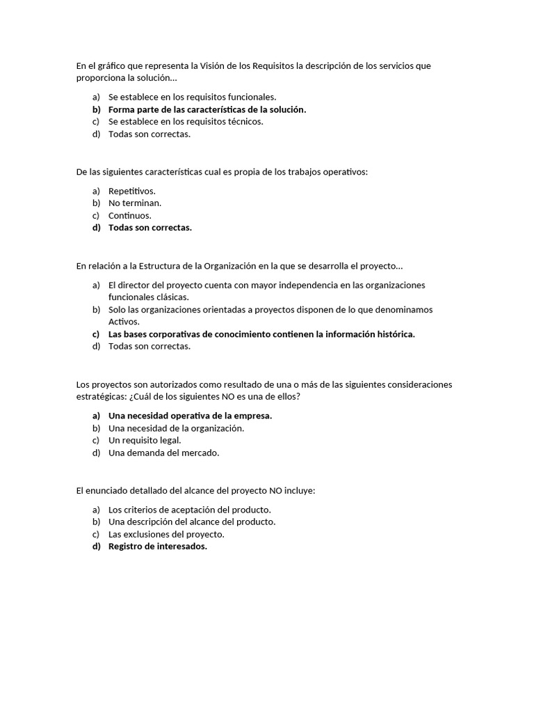 pmbok ex junio 2020 respuestas | PDF | Business | Evaluación del ciclo de vida