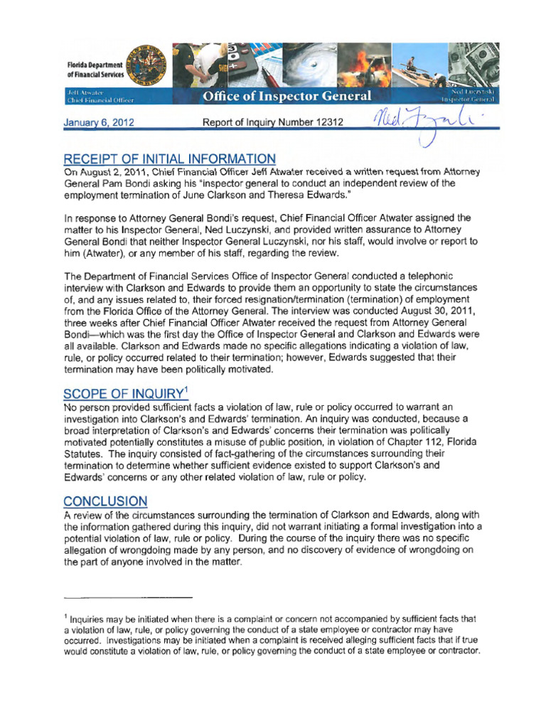 Florida Inspector Generals 84 Page Report On The Firing of June ...