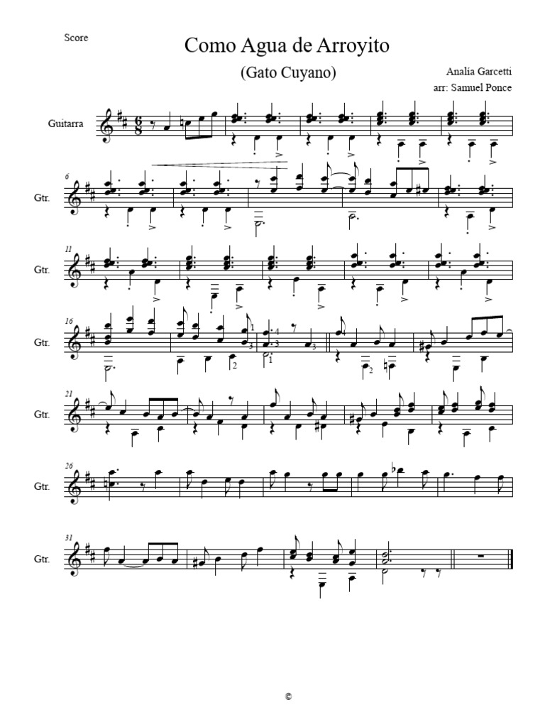 Como Agua de Arroyito - Arr. Samuel Ponce | PDF