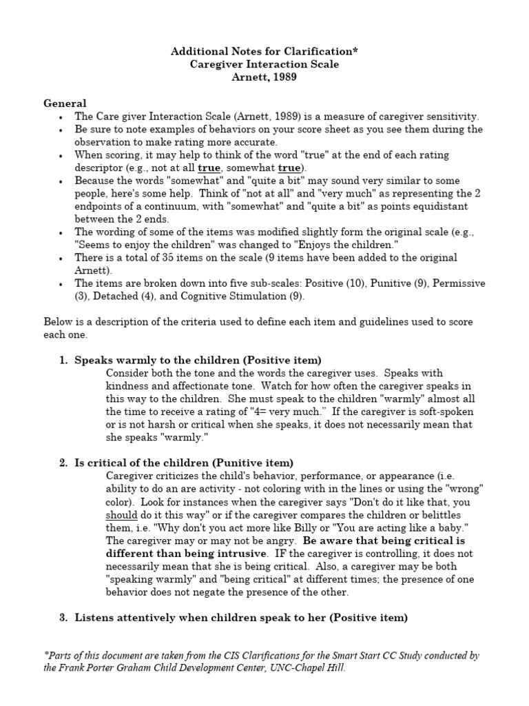 Arnett Caregiver Interaction Scale Guide | PDF | Caregiver | Cognition