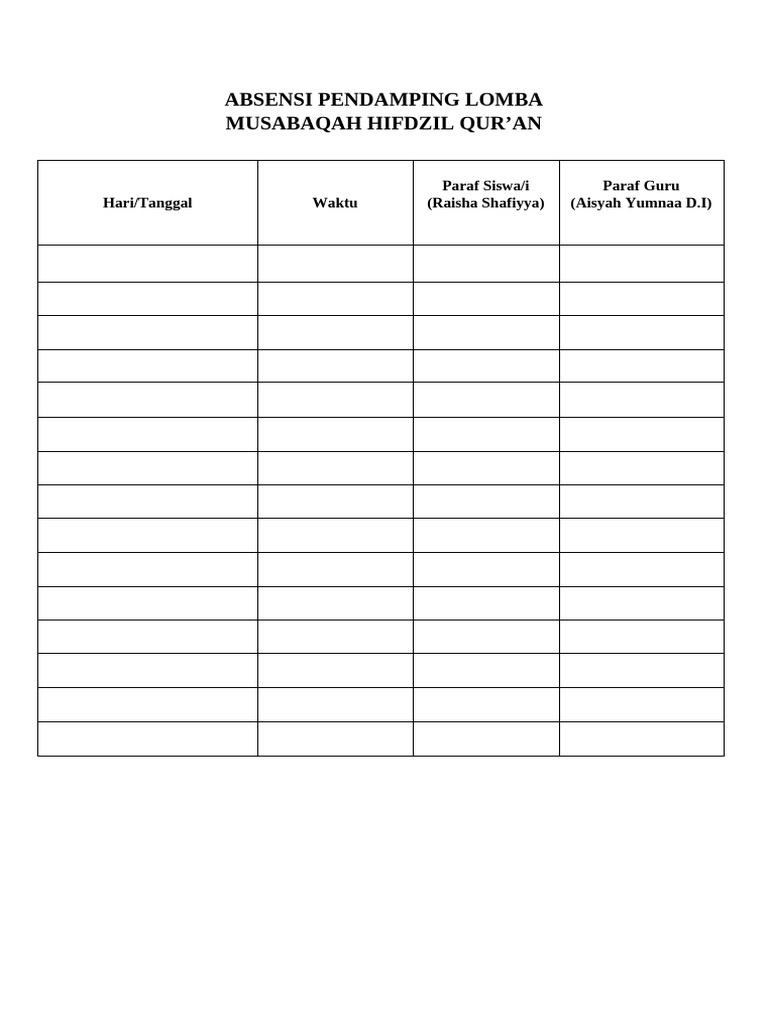 absensi pendamping lomba | PDF