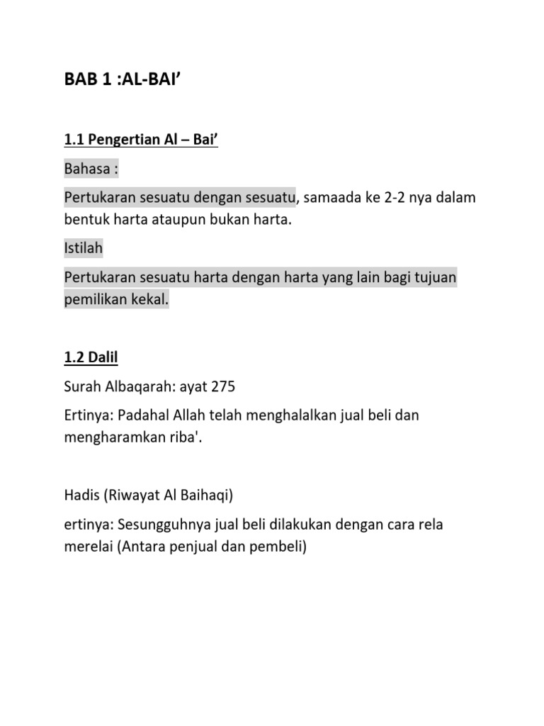 BAB 1 AL BAI' | PDF
