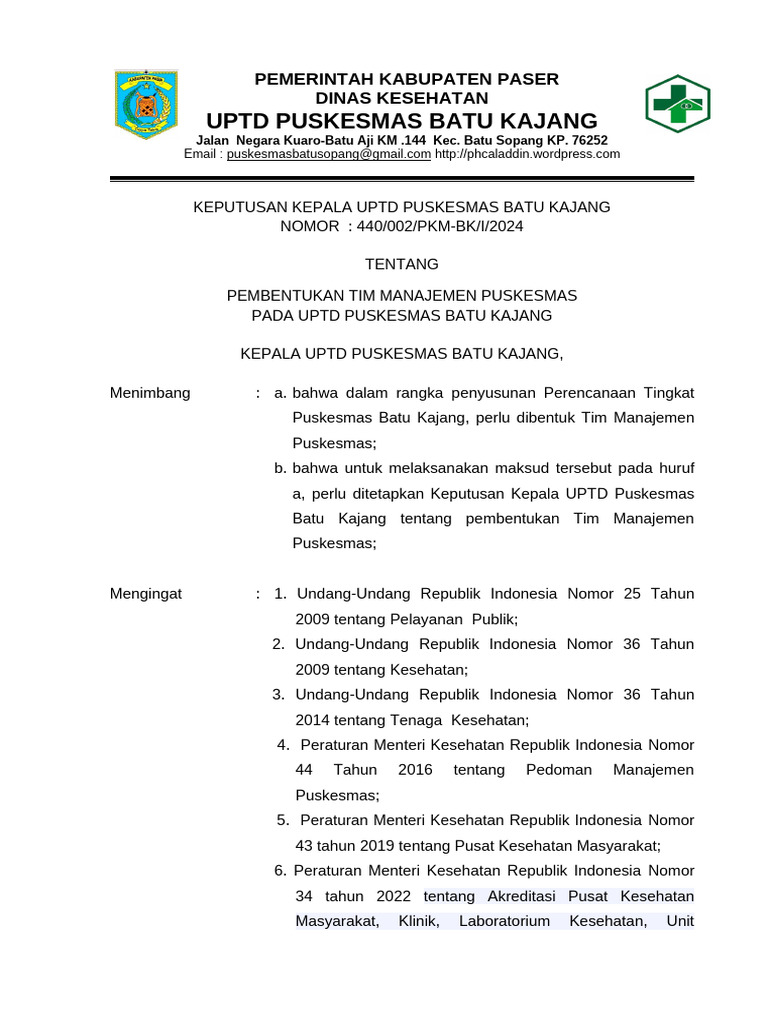 002 - SK Pembentukan Tim PTP | PDF