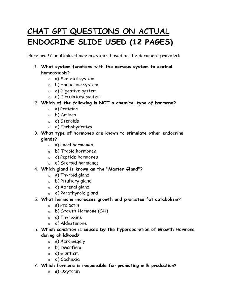 Chat GPT Questions On Actual Endocrine Slide Used | PDF | Cortisol | Adrenal Gland