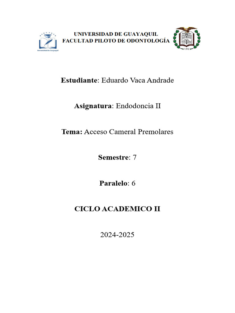 APERTURA CAMERAL PREMOLARES | PDF