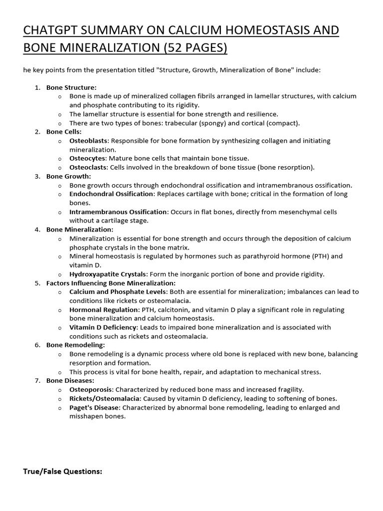 Calcium Homeostasis and Bone Mineralization With MCQ | PDF | Bone ...