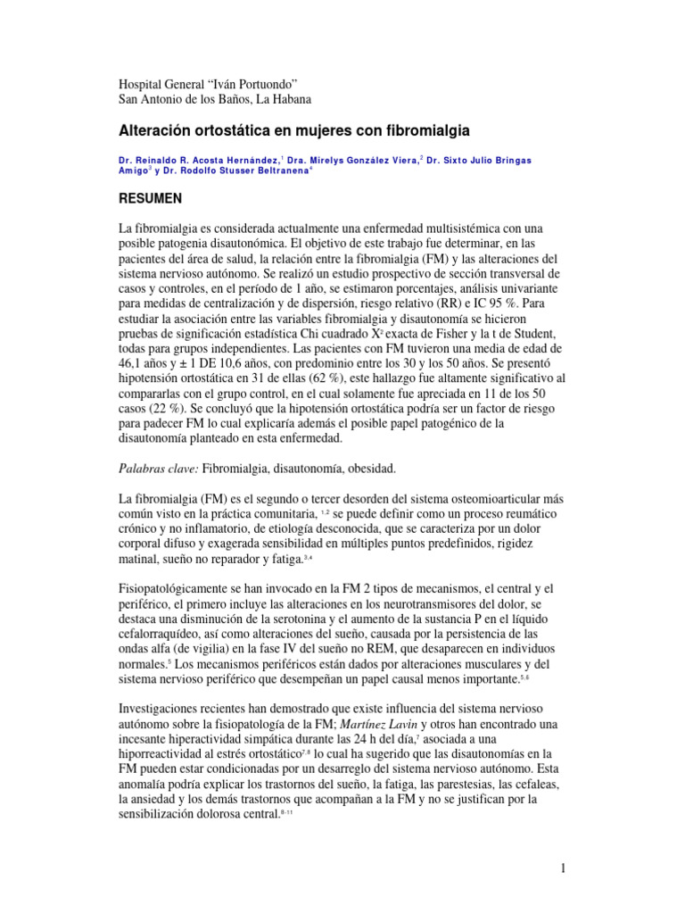 Alteracion Ortostatica en Mujeres Con Fi | PDF | Presión sanguínea | Dolor