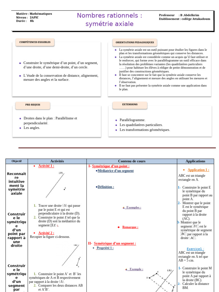 Exercices de Symétrie Axiale 2AC | PDF | Triangle | Cercle