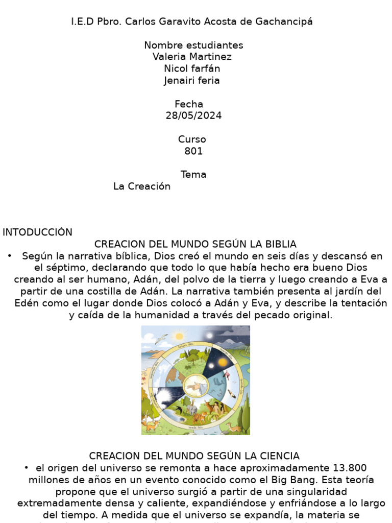 La Creacion | PDF | Narrativa de la creación del Génesis | Universo