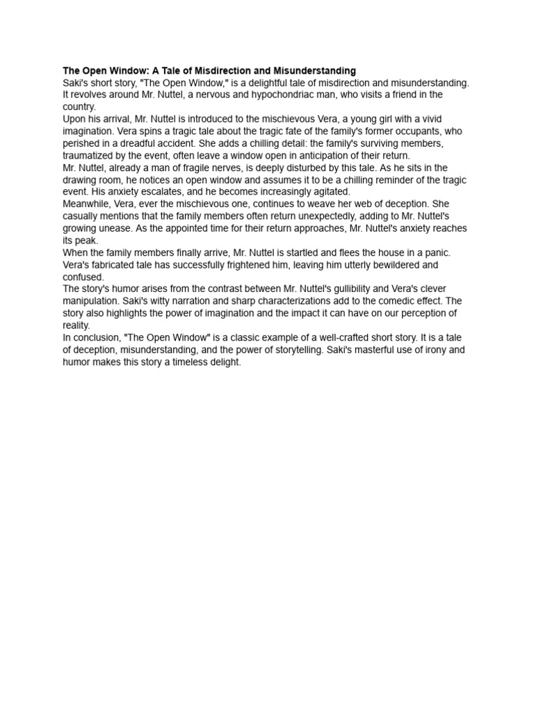 The Open Window Lesson Summary About 600 Words | PDF
