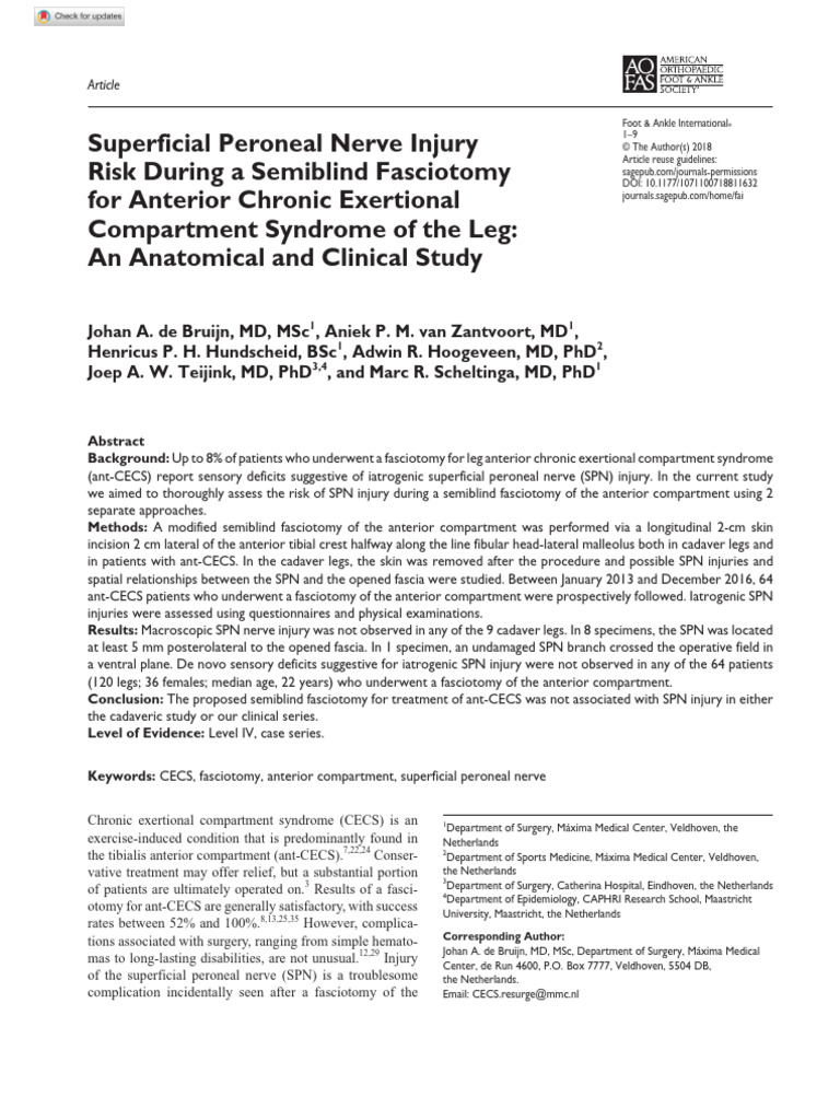 Peroneal Injury Fasciotomy Chronic Exertional Compartment Syndrome of The Leg | PDF | Ankle ...