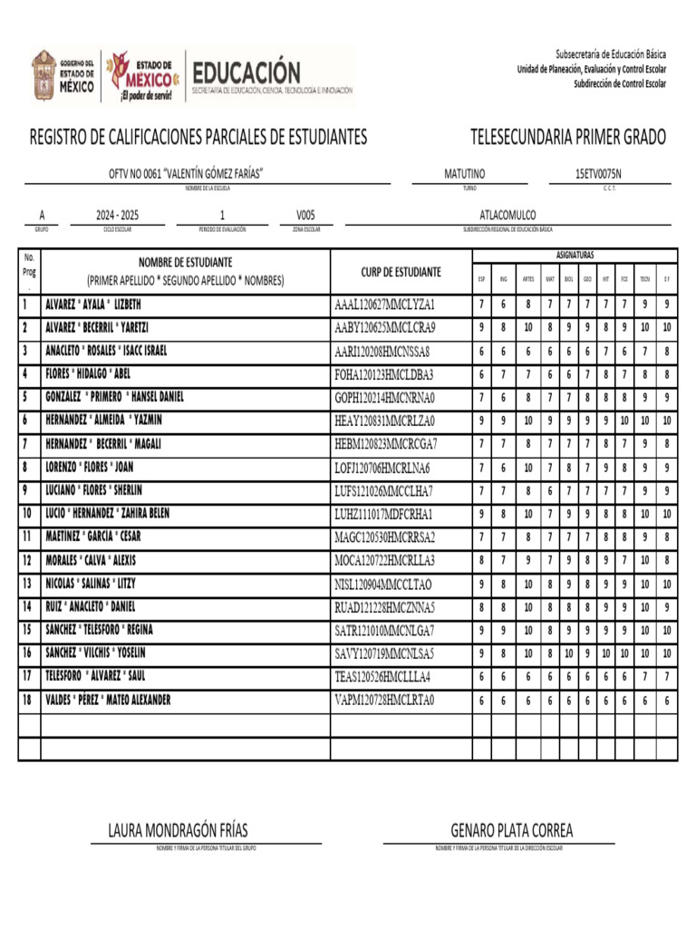 Format RegistroCalificac - Telesec 1 A LAURTIS | PDF